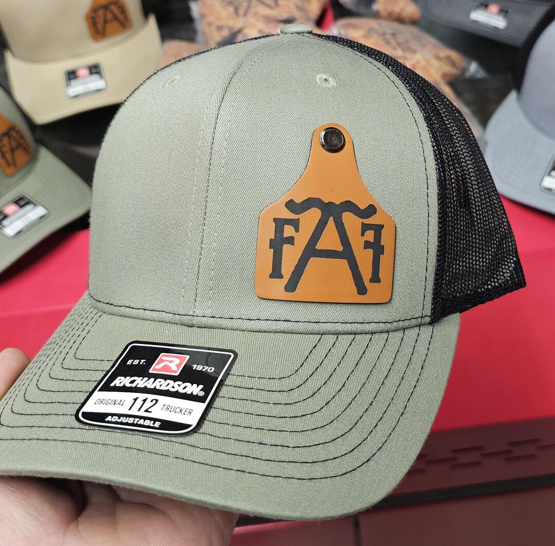 Custom Leather Patch Hat, Farmer Snapback Cap, Custom Eartag Hat ...