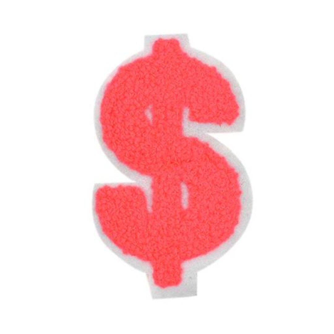 Neon Coral Dollar Sign on White Chenille Iron-on Patch - Etsy