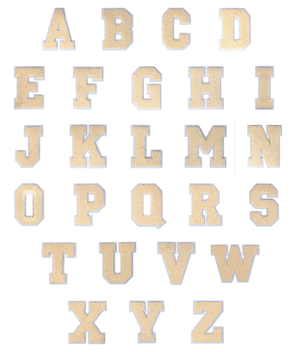 Beige Varsity Alphabet Letters on White Chenille Iron-on Patch - Etsy