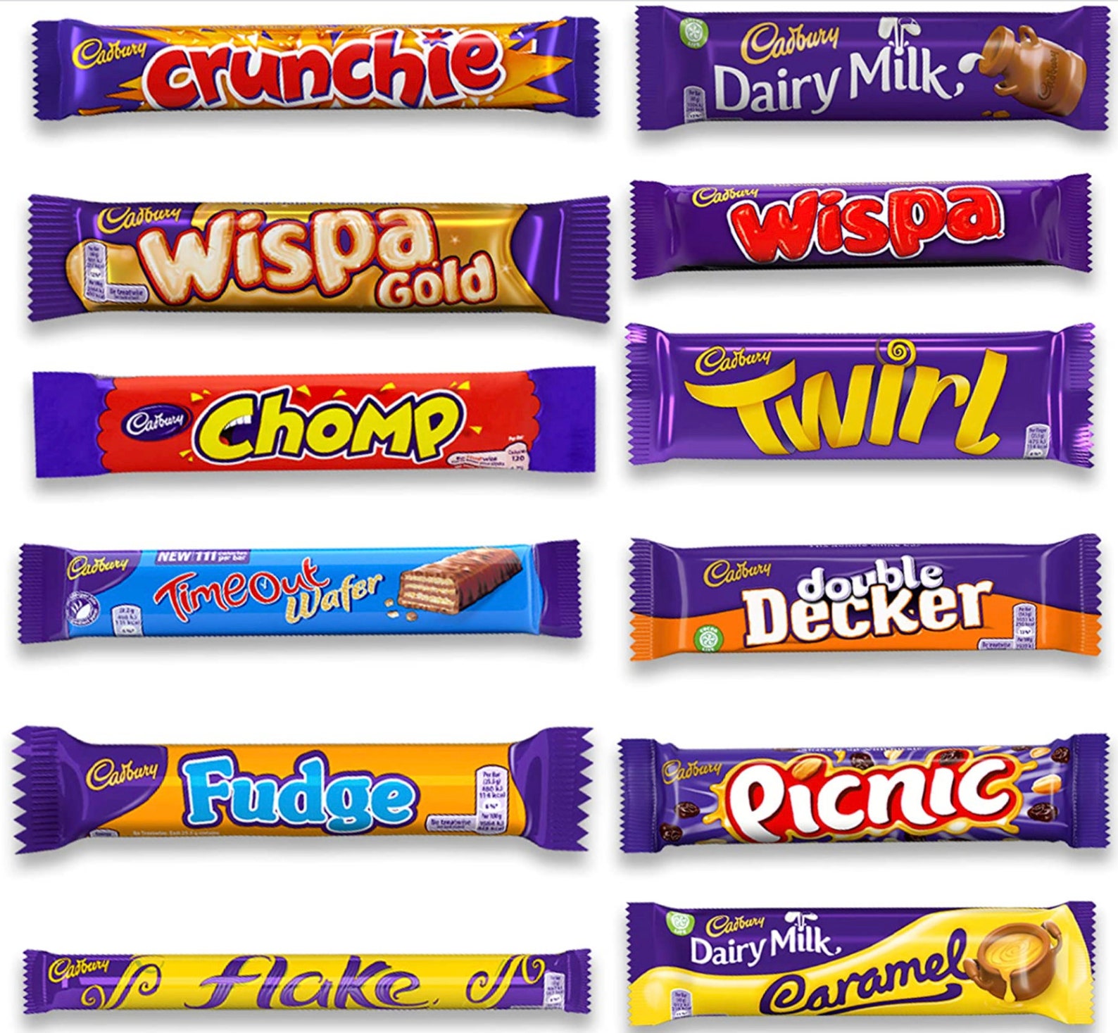 Cadbury Selection Box of 12 Full Size British Chocolate Bars Assortment ...