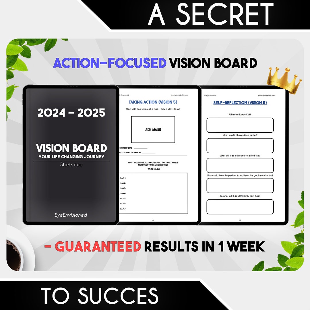 Printable Action Focused 2024 Vision Board, Digital A4 PDF Realisitc ...