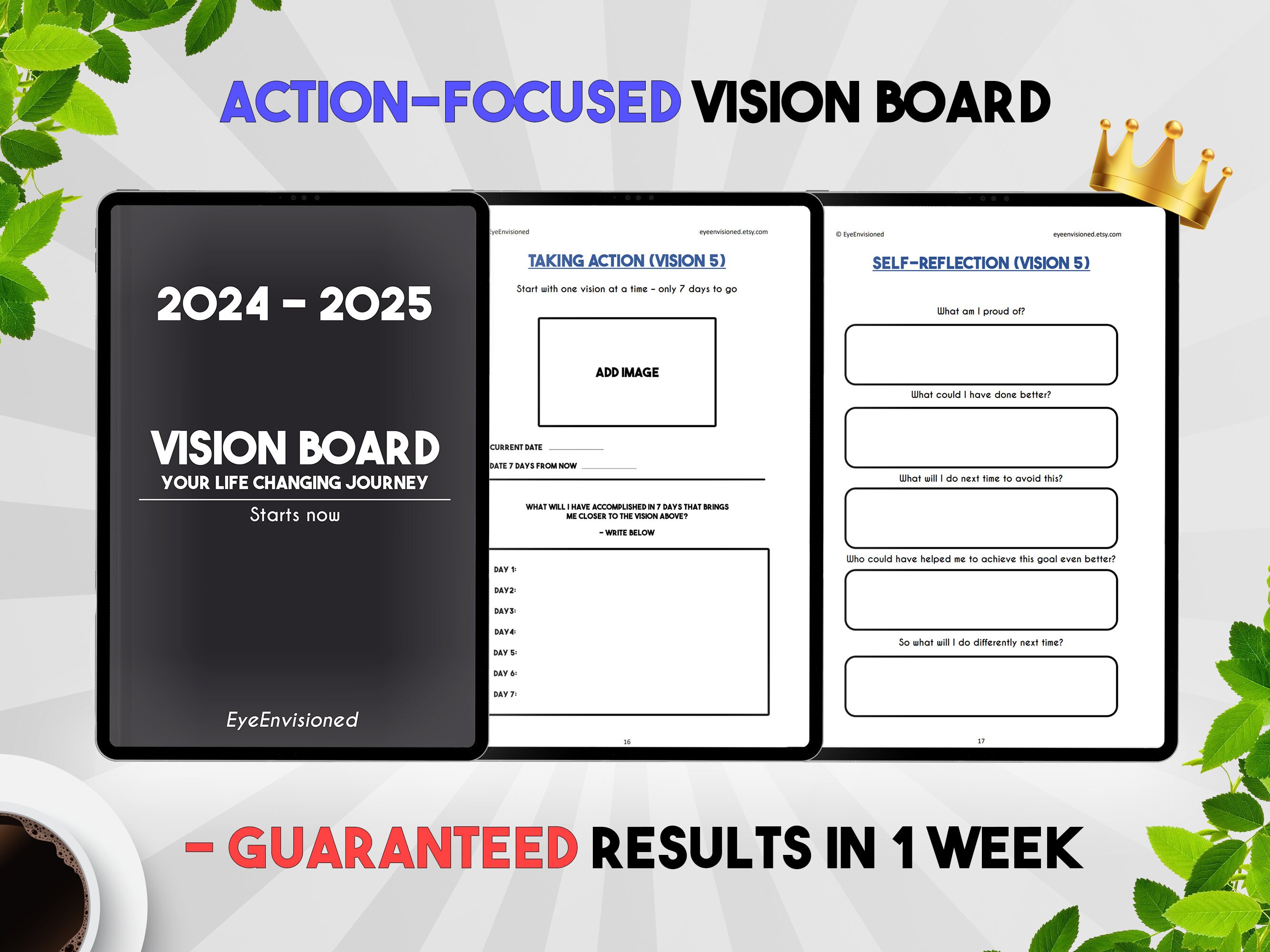 Printable Action Focused 2024 Vision Board, Digital A4 PDF Realisitc ...