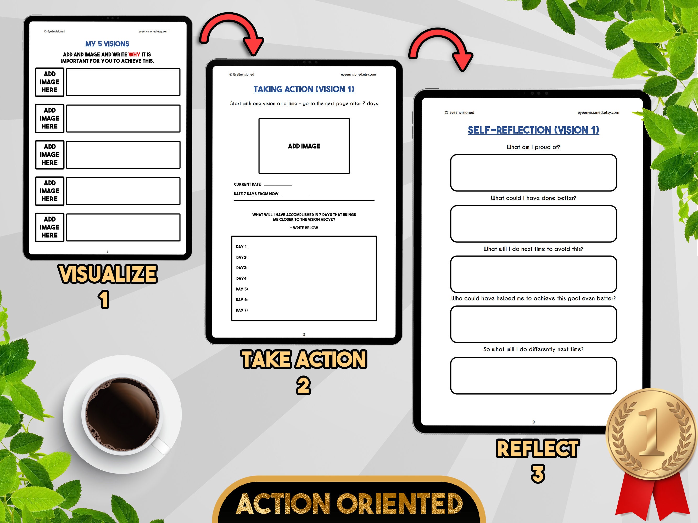 Printable Action Focused 2024 Vision Board, Digital A4 PDF Realisitc ...