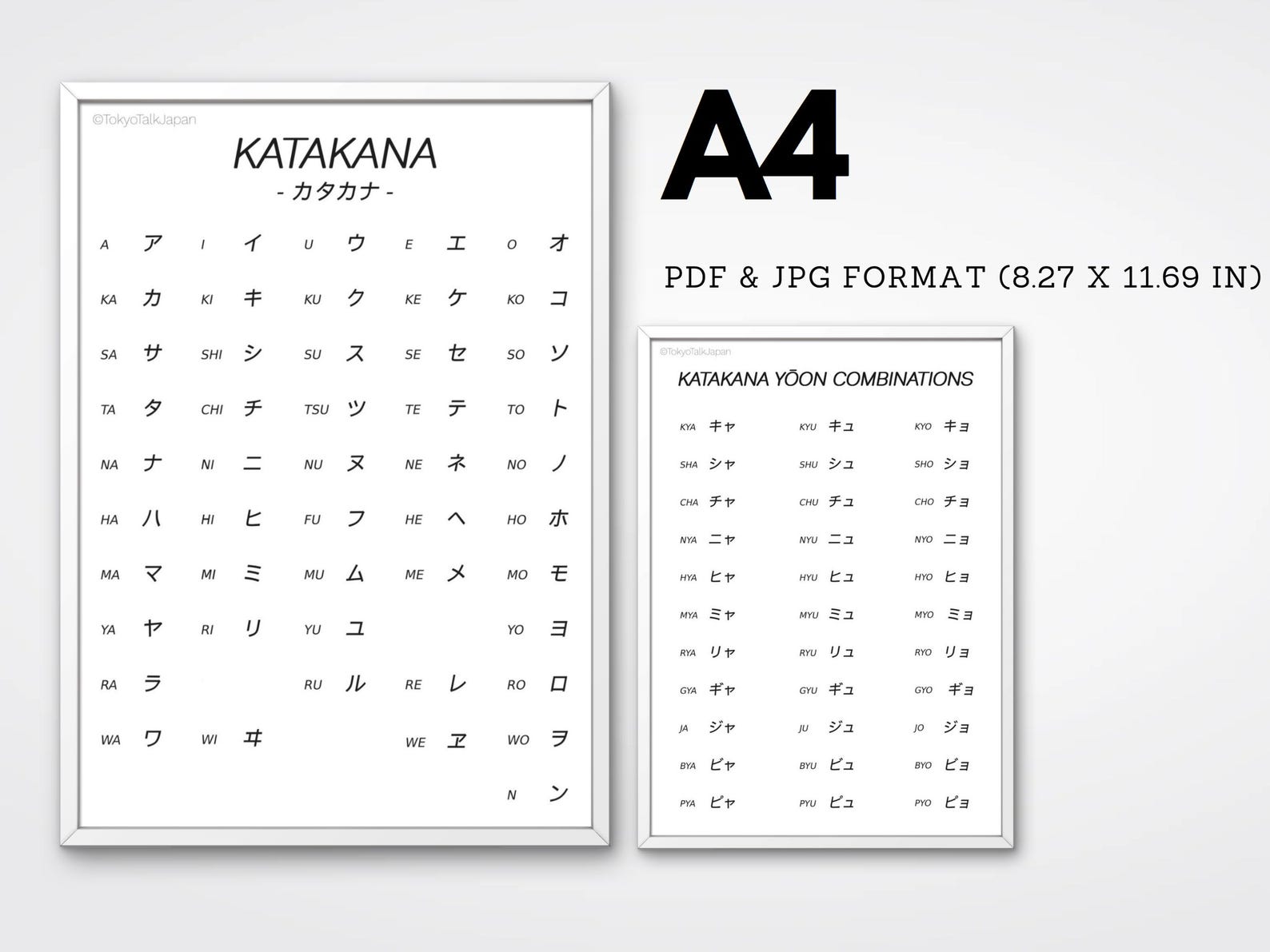 Japanese Katakana Alphabet Complete A4 PDF JPG Format Alphabet Study ...