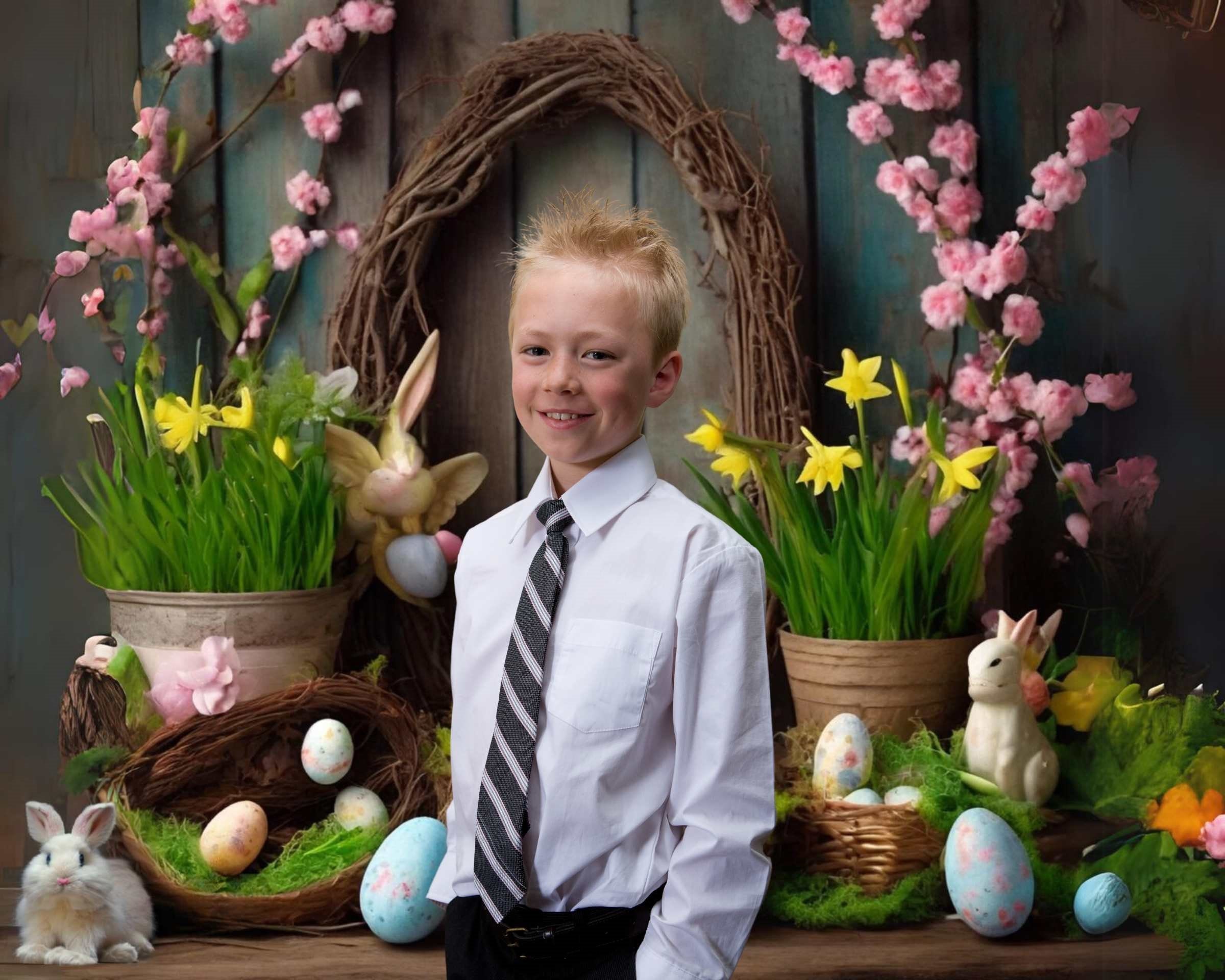 Easter Photo Background | Bunny Backdrop | Easter Eggs and Daffodil ...