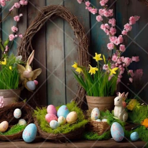 Easter Photo Background | Bunny Backdrop | Easter Eggs and Daffodil ...