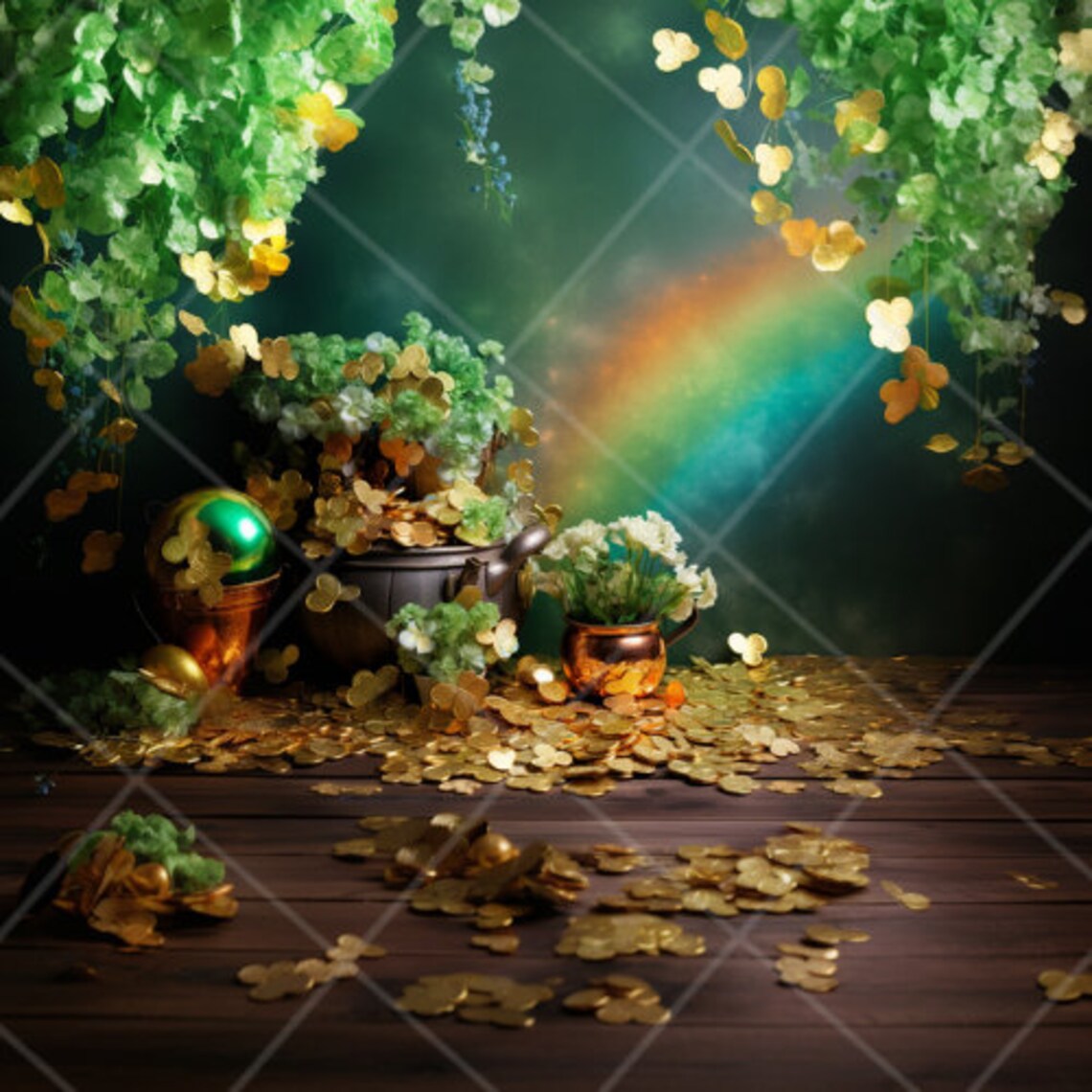 Irish Pot of Gold Background, Irish Rainbow Backdrop, St. Patrick's Day ...