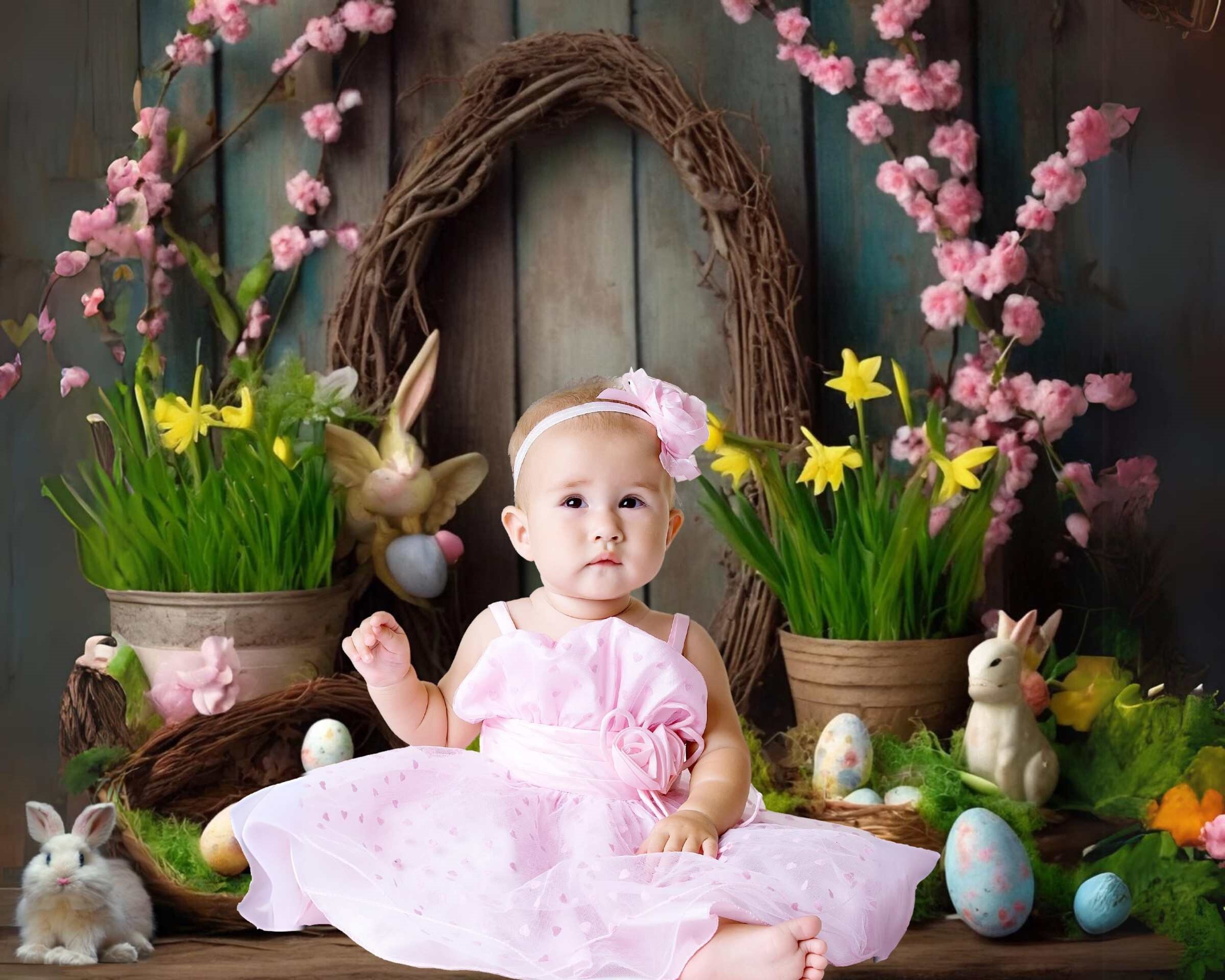 Easter Photo Background | Bunny Backdrop | Easter Eggs and Daffodil ...