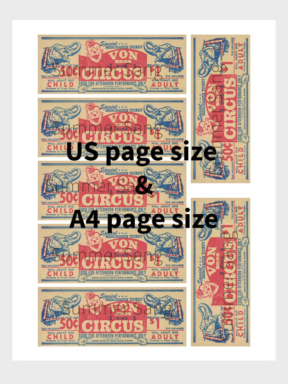 1950s CIRCUS Tickets Von Bros Three Ring Circus Tickets Printable ...