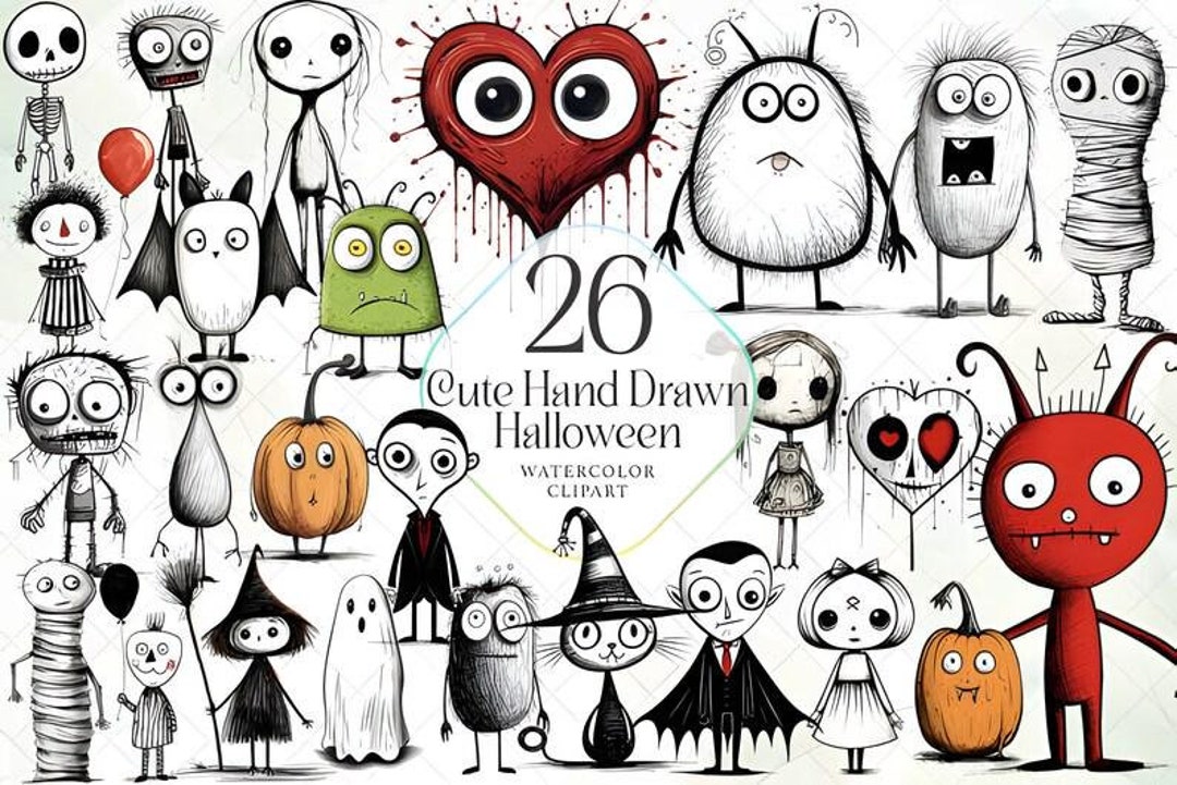 Super Cute Hand Drawn Halloween Clip Art Halloween Watercolor Dracula ...