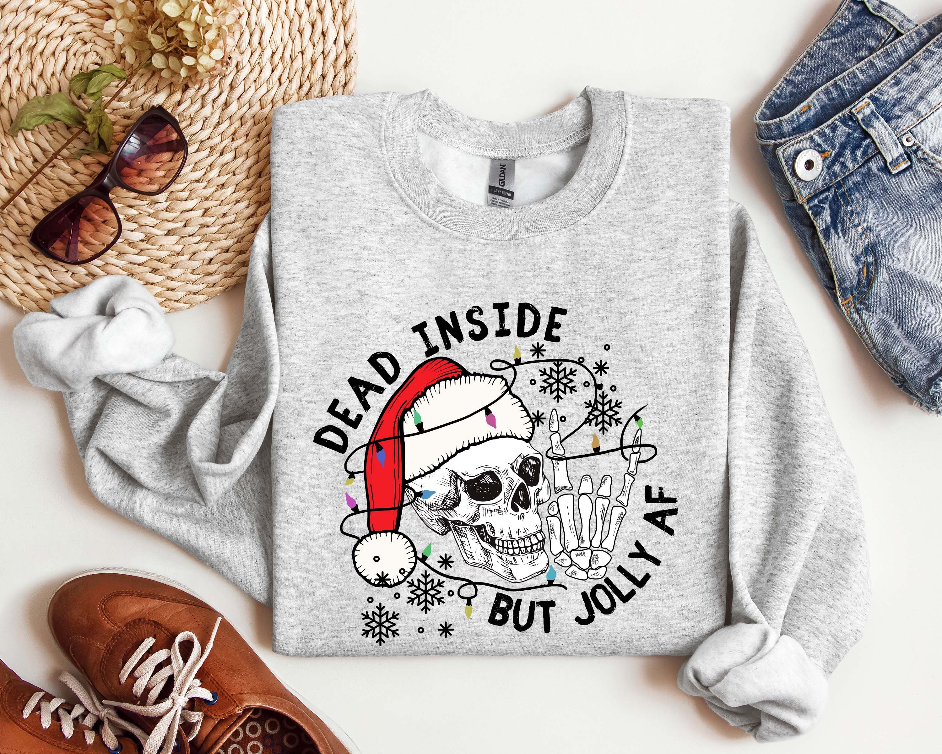 Dead Inside but Jolly AF Sweatshirt,christmas Skeleton Shirt,christmas ...