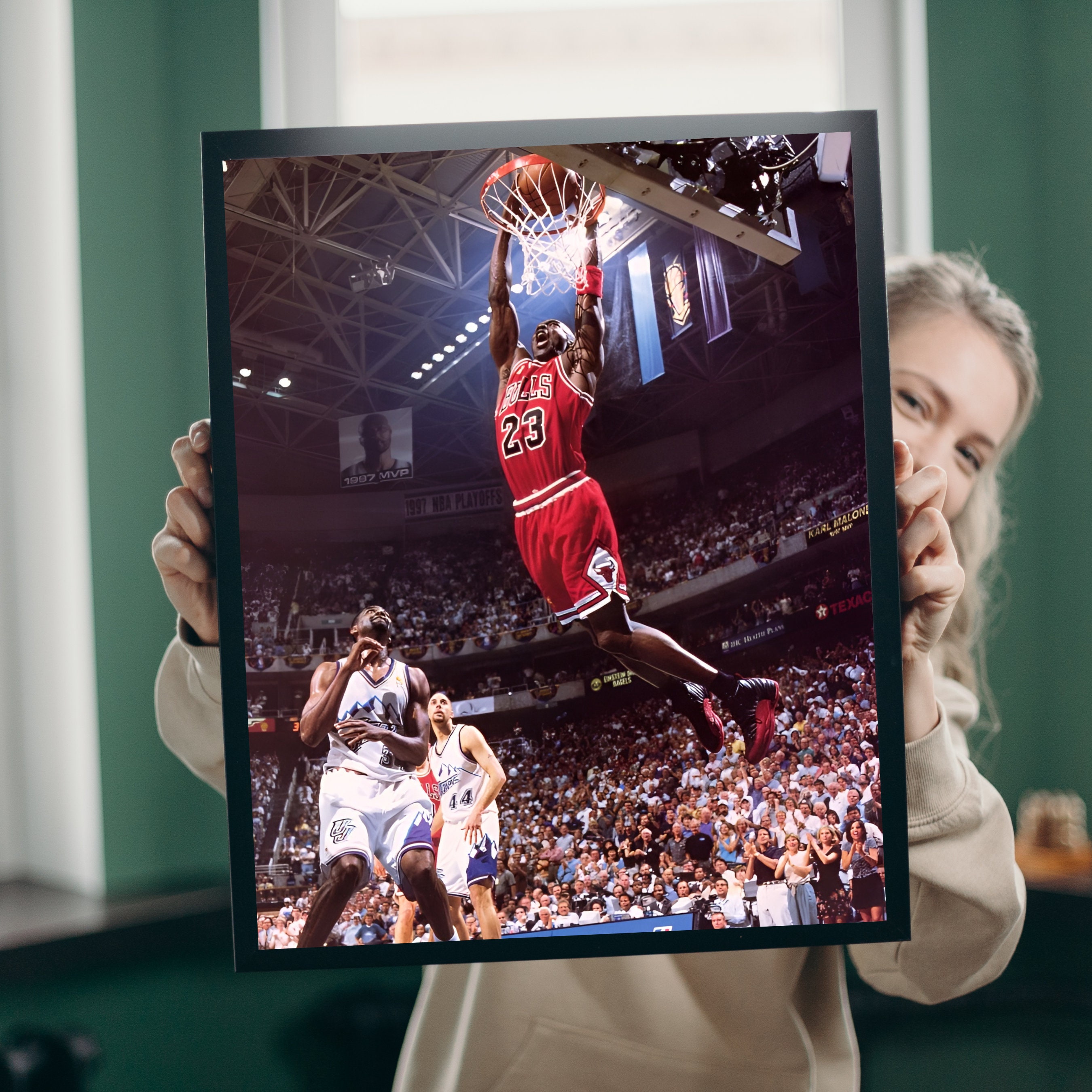 Michael Jordan Classic Slam Dunk Poster NBA Wall Art Basketball Art ...