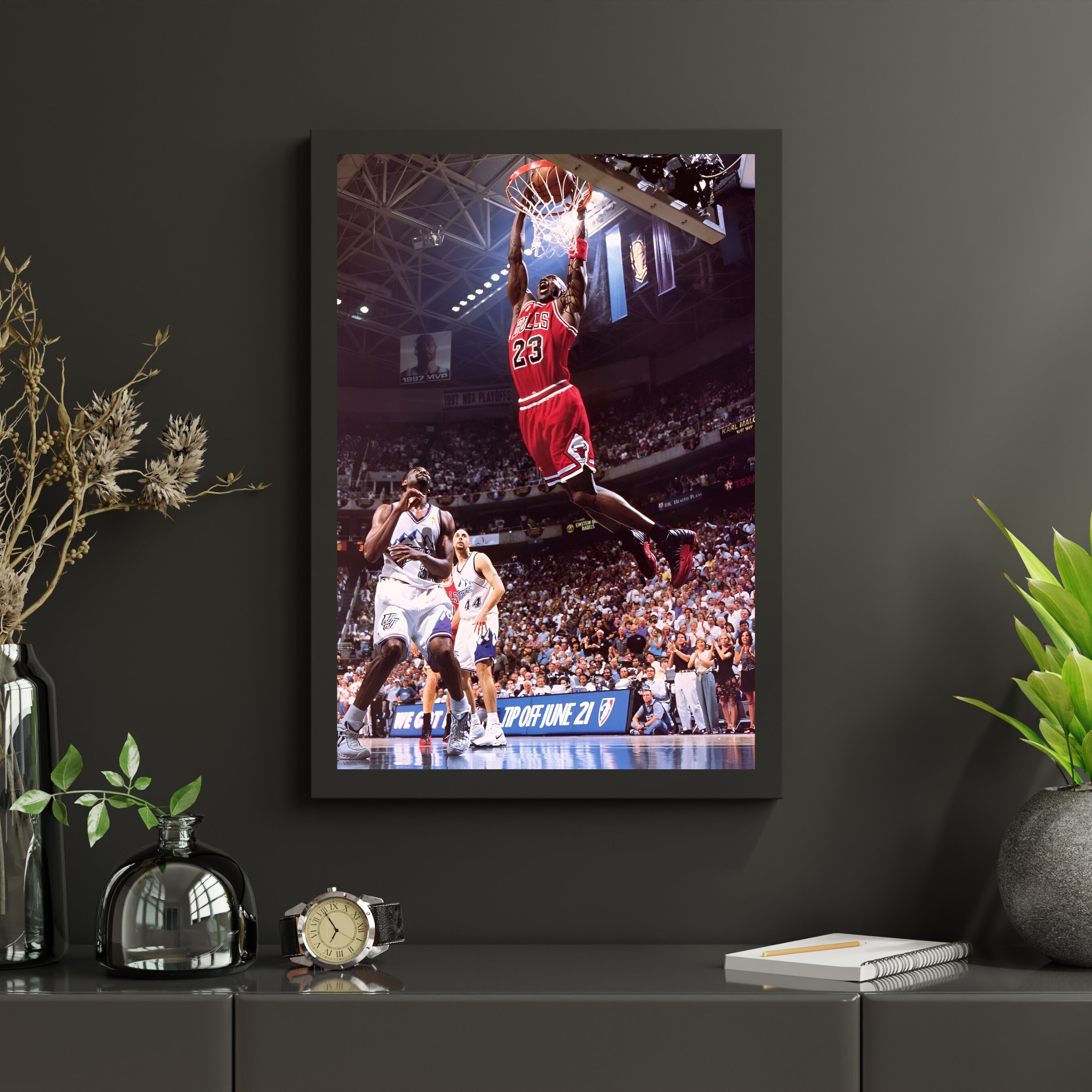 Michael Jordan Classic Slam Dunk Poster NBA Wall Art Basketball Art ...