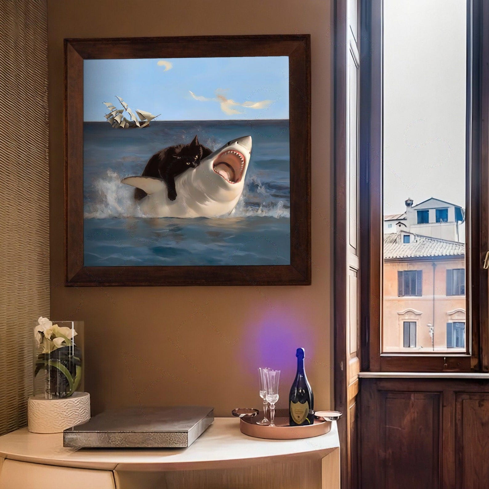 Fat Cat Vs. Shark Meme Art Re-imagined in Renaissance Painting Style on ...