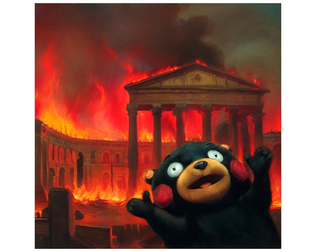 Kumamoto Bear Celebrates Bonfire Meme Kumamon in Ancient Rome Inferno ...
