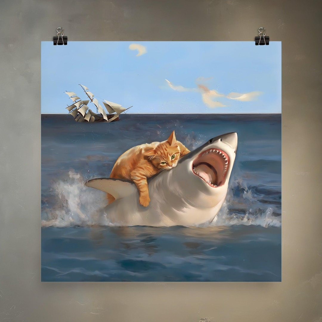 Fat Cat Vs. Shark 2: Revenge of the Orange Cat | Meme Art Print Re ...