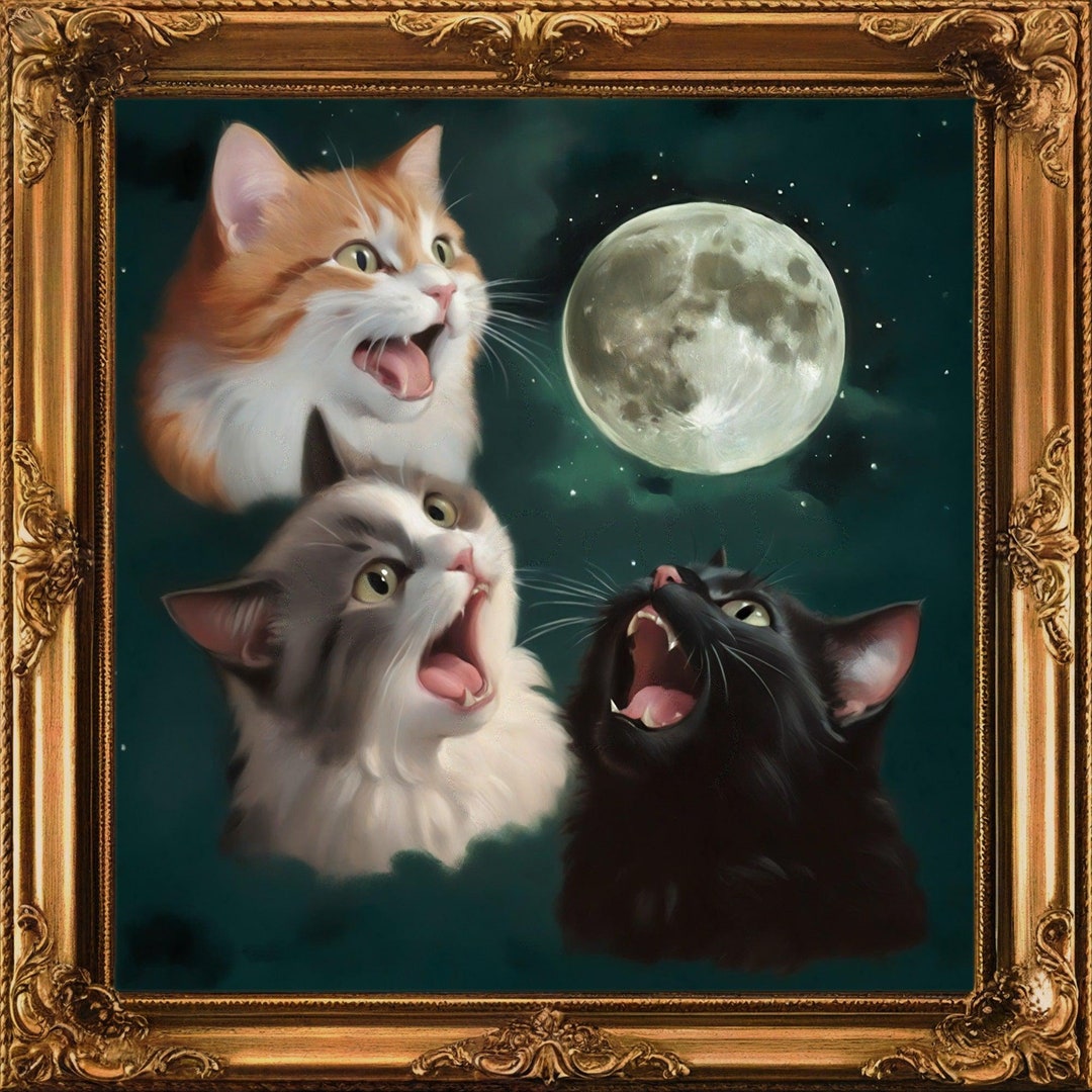 3 Cats 1 Moon Meme Art Re-imagined in Renaissance Painting Style on ...