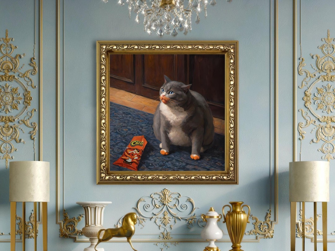 Fat Cat Eats Cheese Puffs Meme Art Print - Etsy