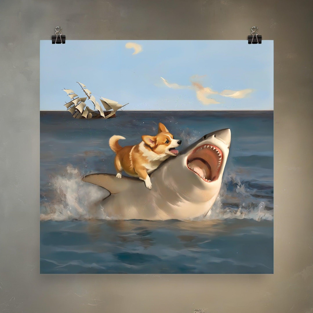 Corgi Vs. Shark | Meme Art Re-imagined in Renaissance Painting Style on ...