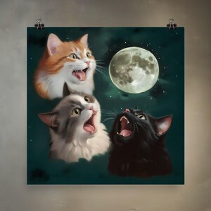 Renaissance Cats Moon Art Print | Humorous Meme Reimagined - Etsy