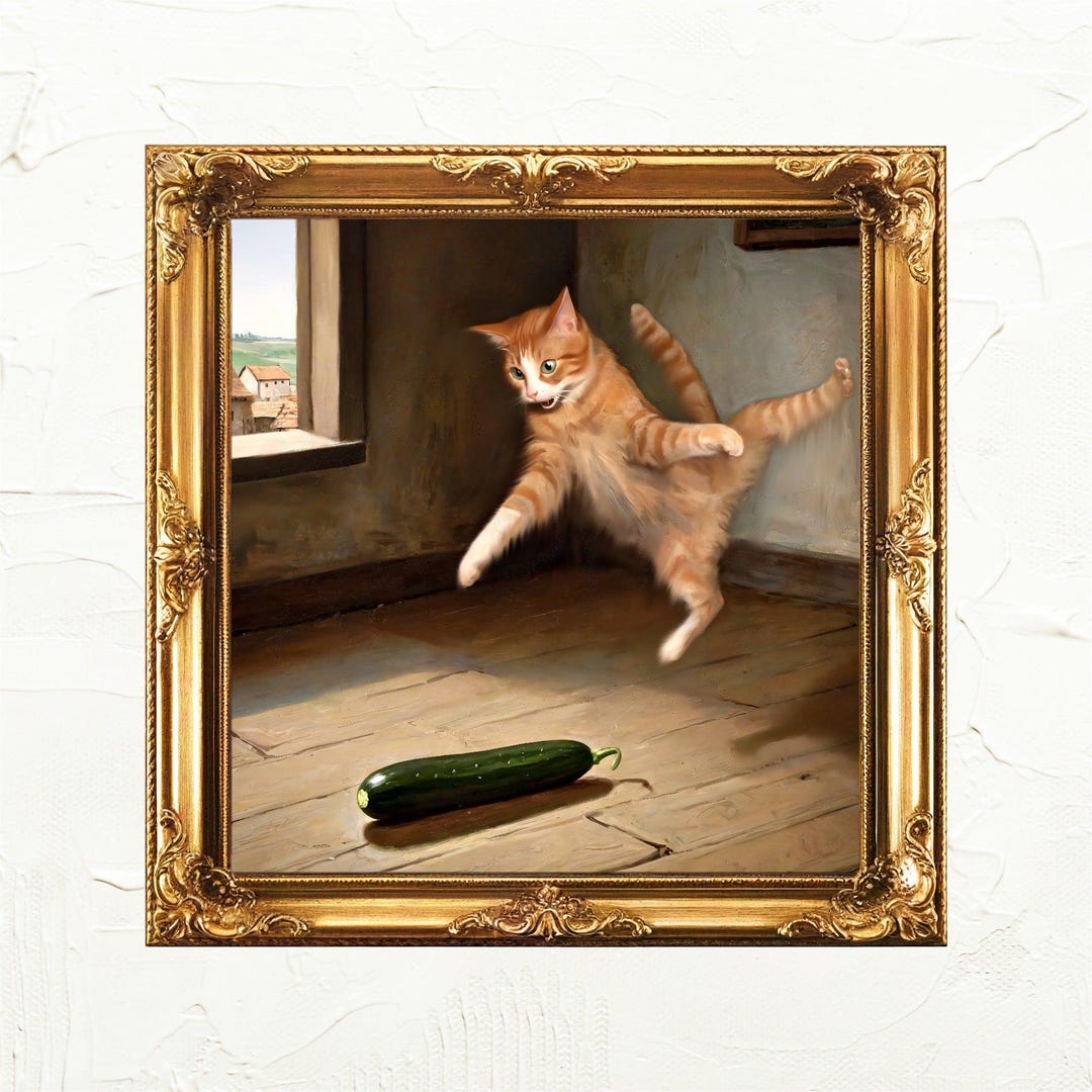 Cat Vs. Cucumber Meme Art Re-imagined in Renaissance Painting Style on ...
