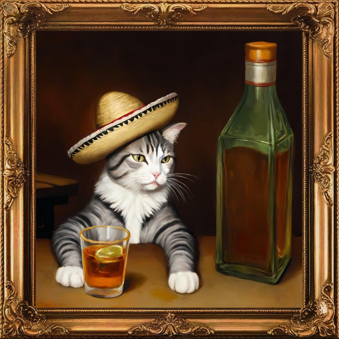 Tequila Cat Meme Art Re-imagined in Renaissance Painting Style on ...