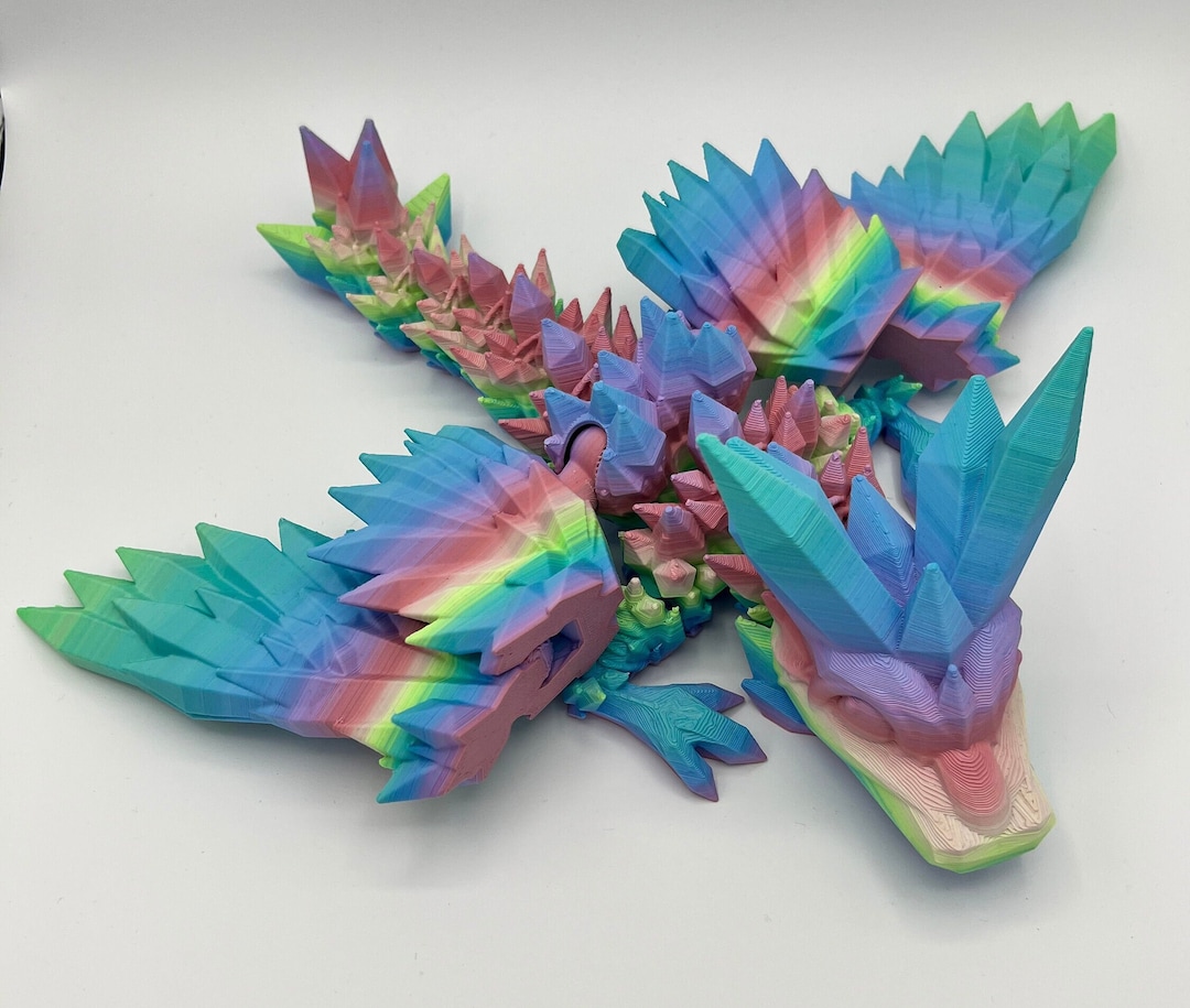 Large Rainbow Crystal Winged Dragon Articulated 3D Printed Decor by ...
