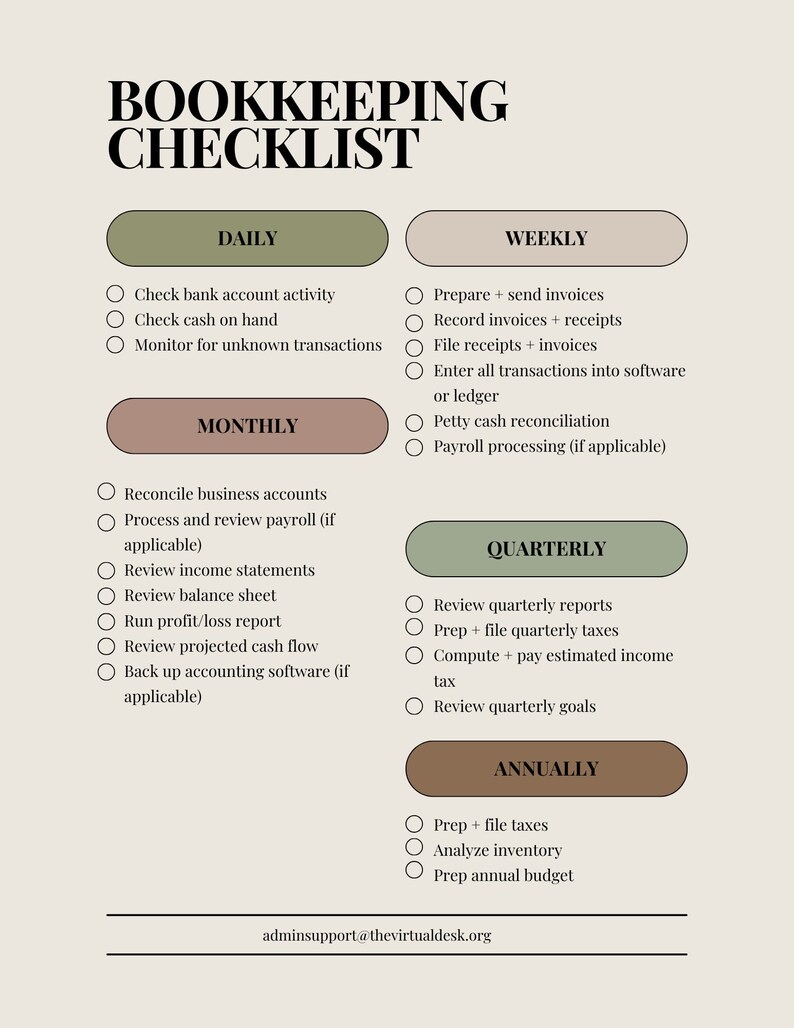 Bookkeeping Checklist - Etsy