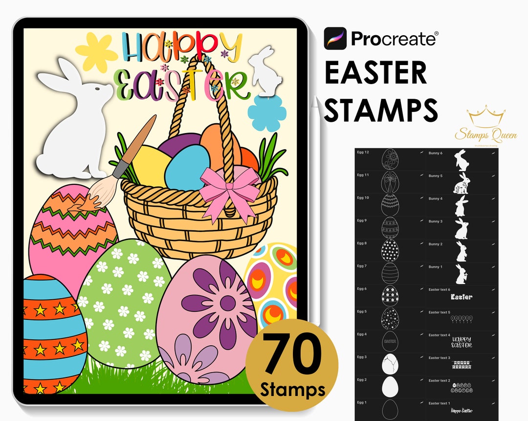 Procreate Stamps for Digital Easter, Procreate Brush Set, Easter Stamps ...