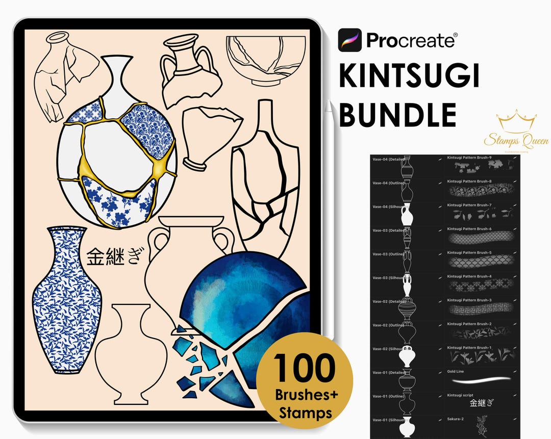 Kintsugi Procreate Brush Set, Japanese Tattoo Vase Stamps (digital) - Etsy