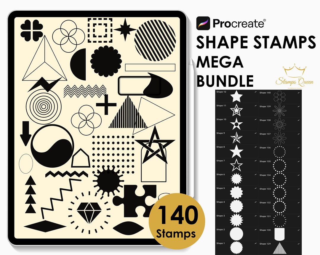 Procreate Shape Stamps Mega Bundle, Geometric Shapes, Procreate Stamps ...