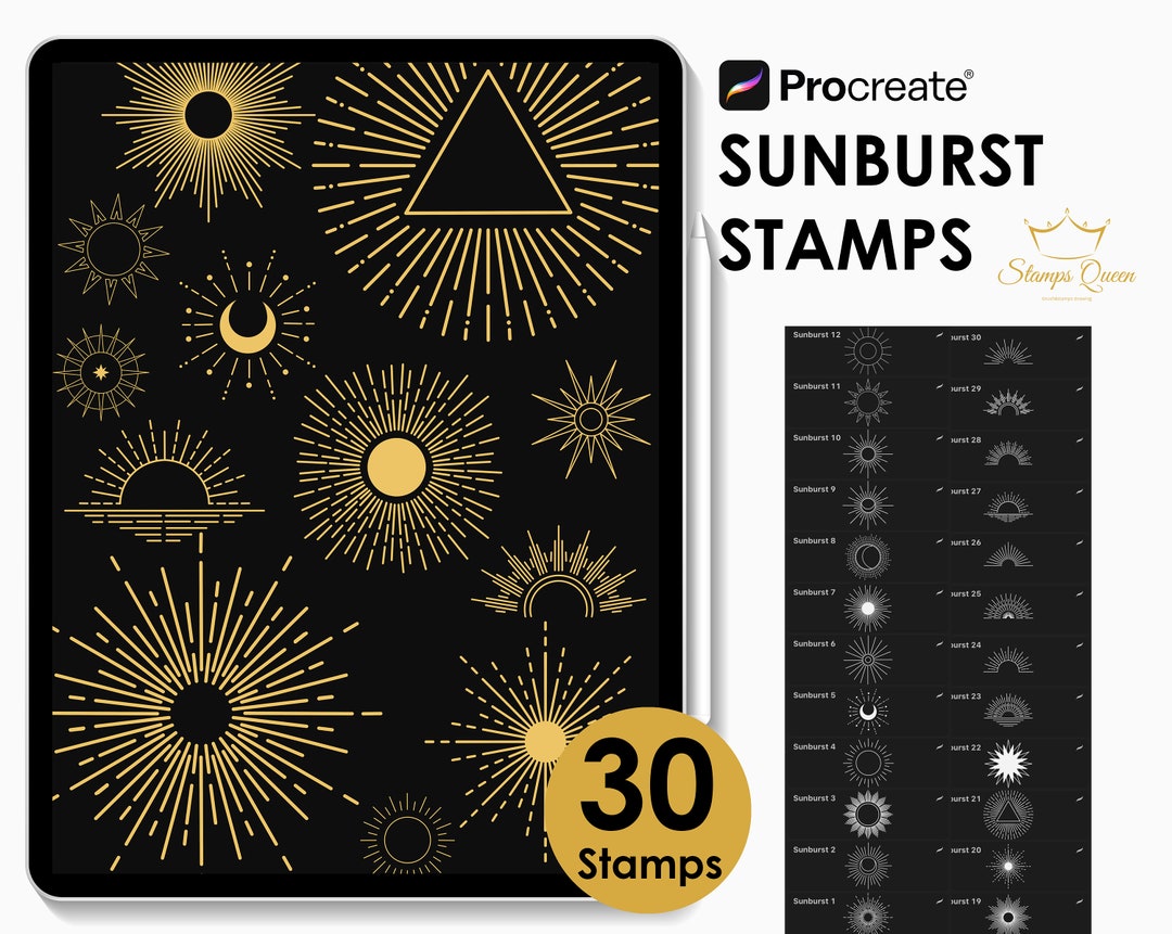 Sunburst Procreate Stamps, Mystical Sun Brushes, Boho Sun Stamps for ...
