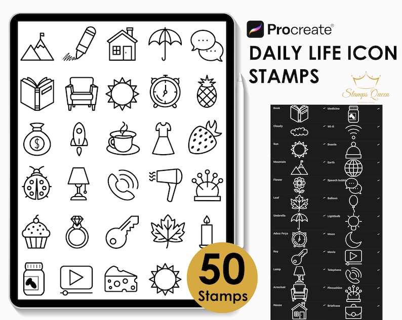 Procreate Daily Life Icon Stamps: Minimal Doodle Shapes - Etsy