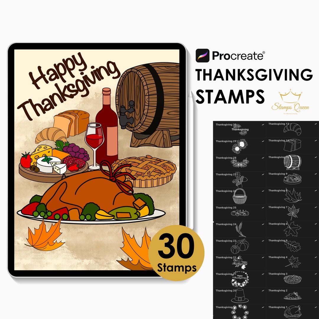 Procreate Stamps for Thanksgiving, Fall Themed Stamp Set - Etsy