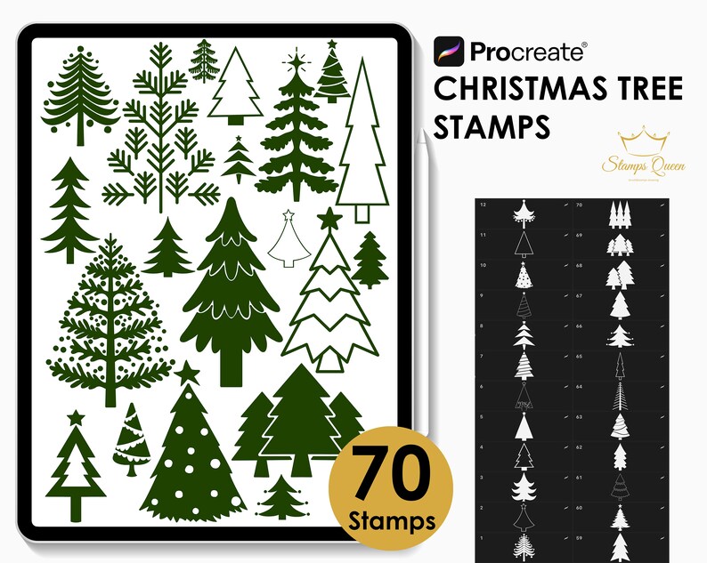Procreate Christmas Tree Stamps: Pine & Silhouette Brush Set (digital ...