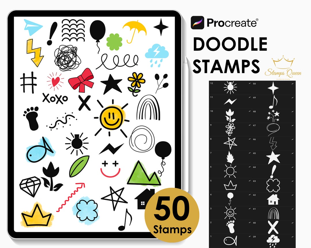 Doodle Procreate Stamp, Hand Drawing Doodle Brush, Procreate Shape ...