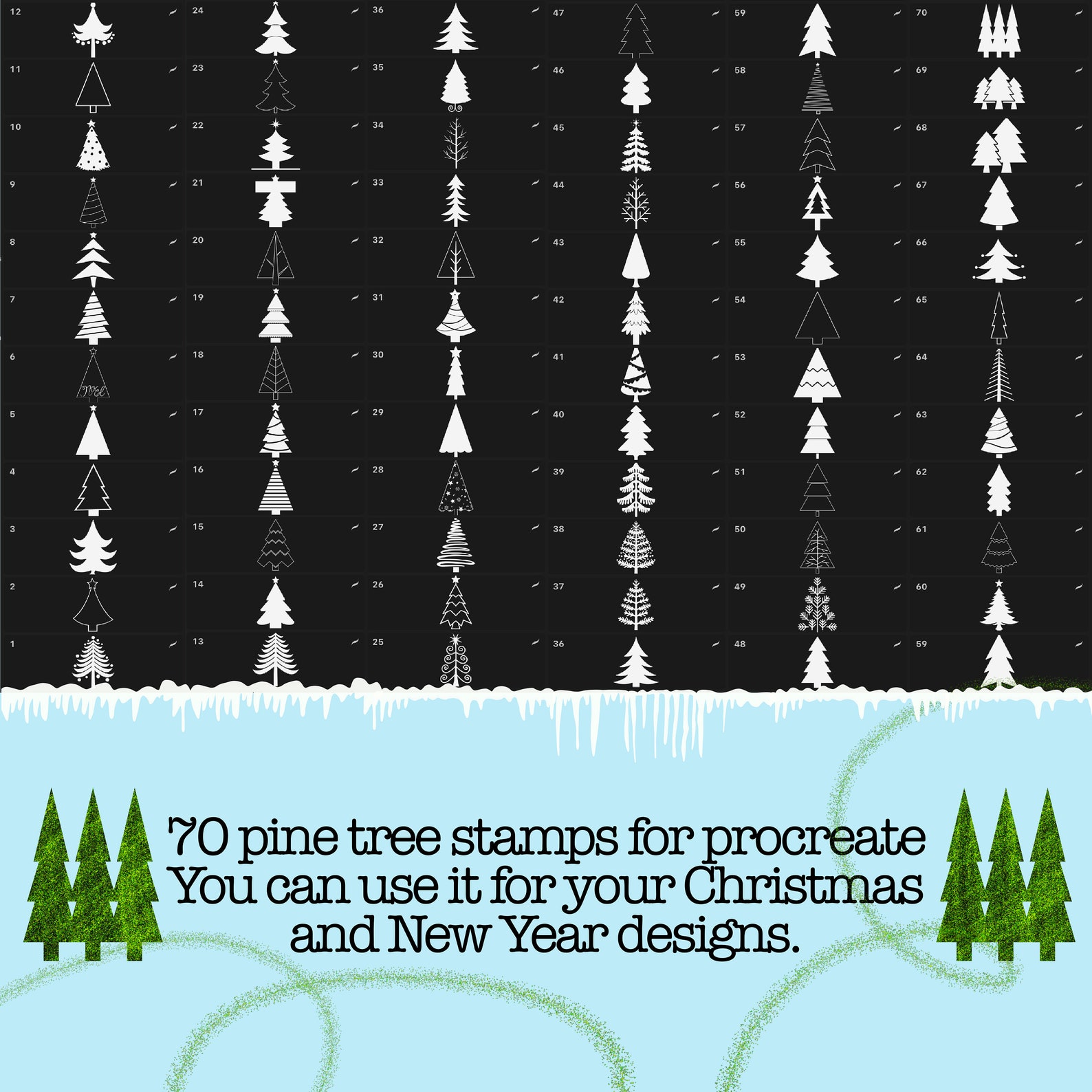 Procreate Christmas Tree Stamps: Pine & Silhouette Brush Set (digital ...