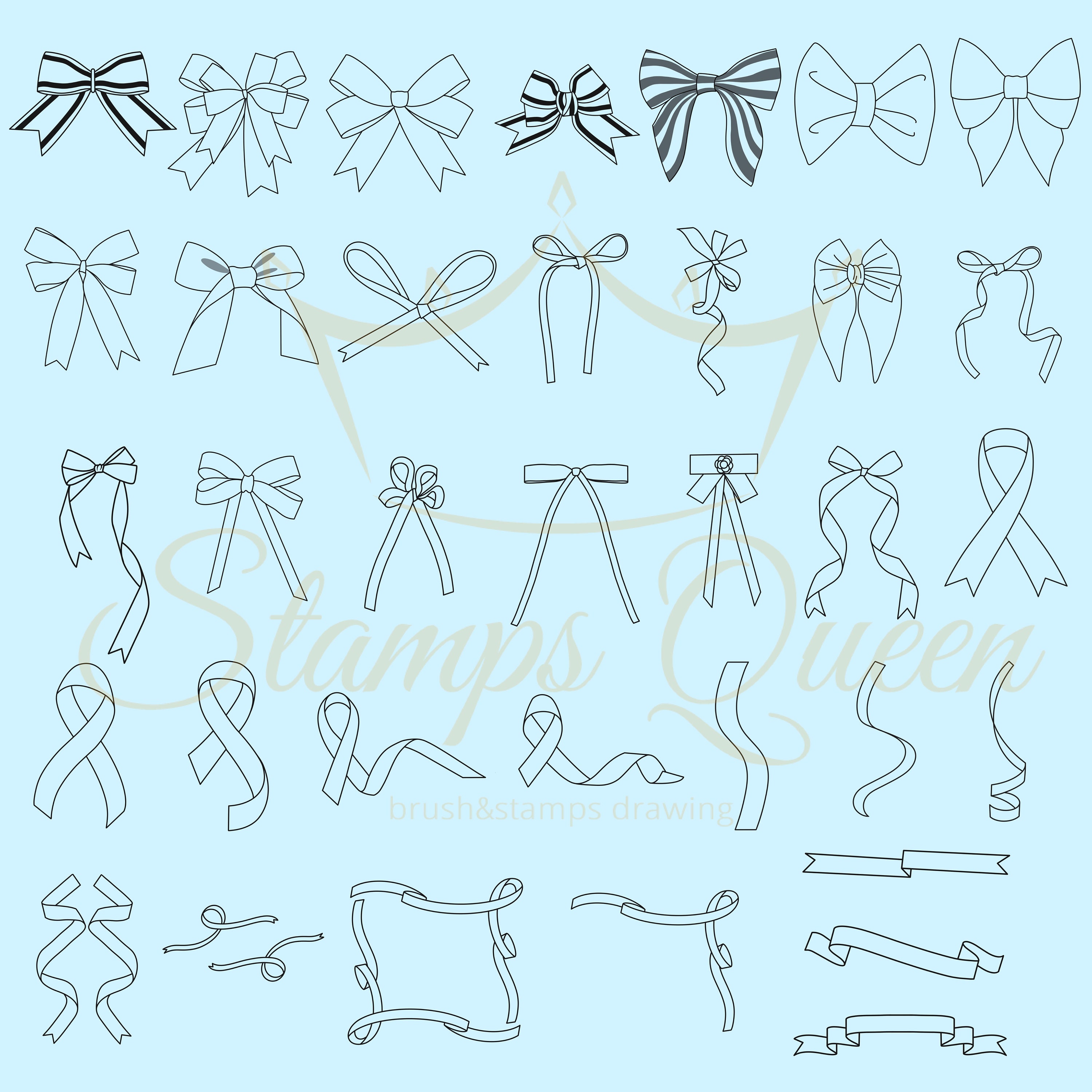 Bow Ribbon Procreate Stamps, Bows Stamps, Christmas Decoration Bows ...