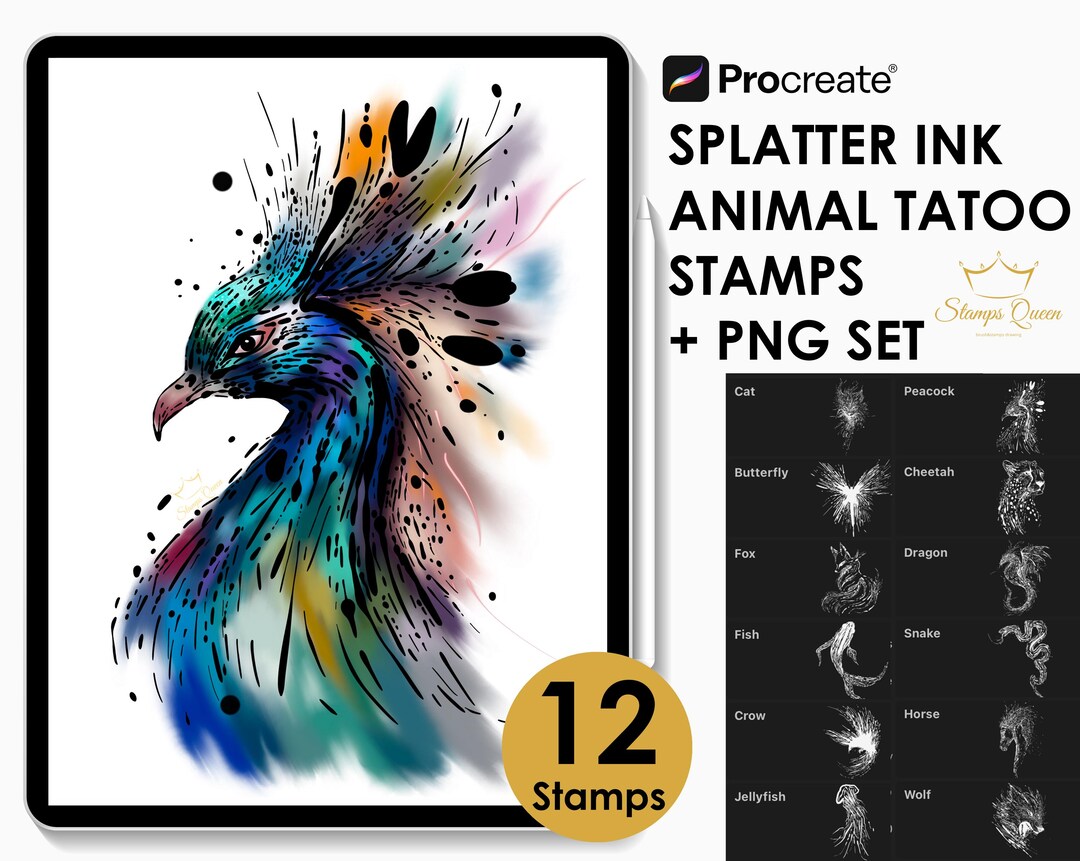 Procreate Splatter Ink Animal Tattoo Stamps | Ink Brush & PNG Set - Etsy