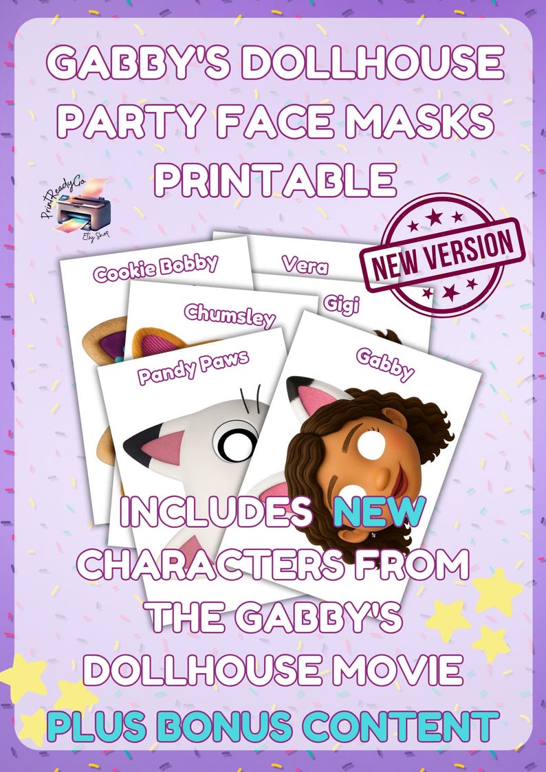 Gabby's Dollhouse the Movie Party Face Masks Party Decor Printable - Etsy