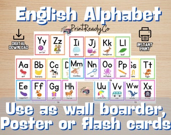 English Alphabet Wall Boarder, Poster or Flash Cards Printable - Etsy