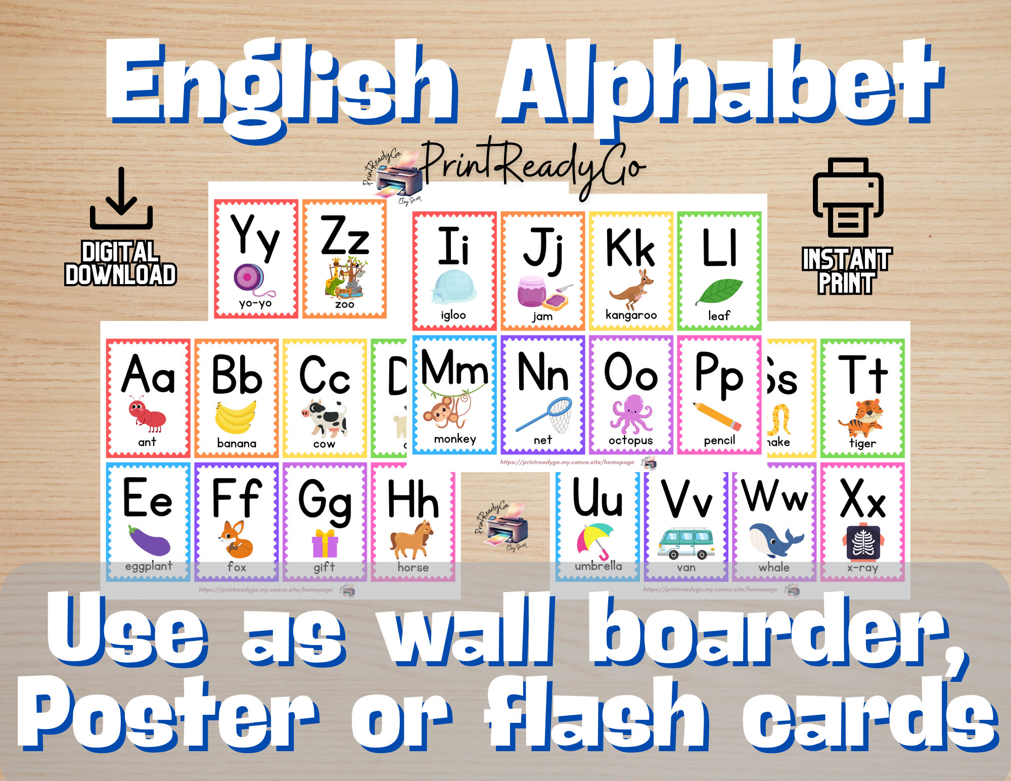 English Alphabet Wall Boarder, Poster or Flash Cards Printable - Etsy