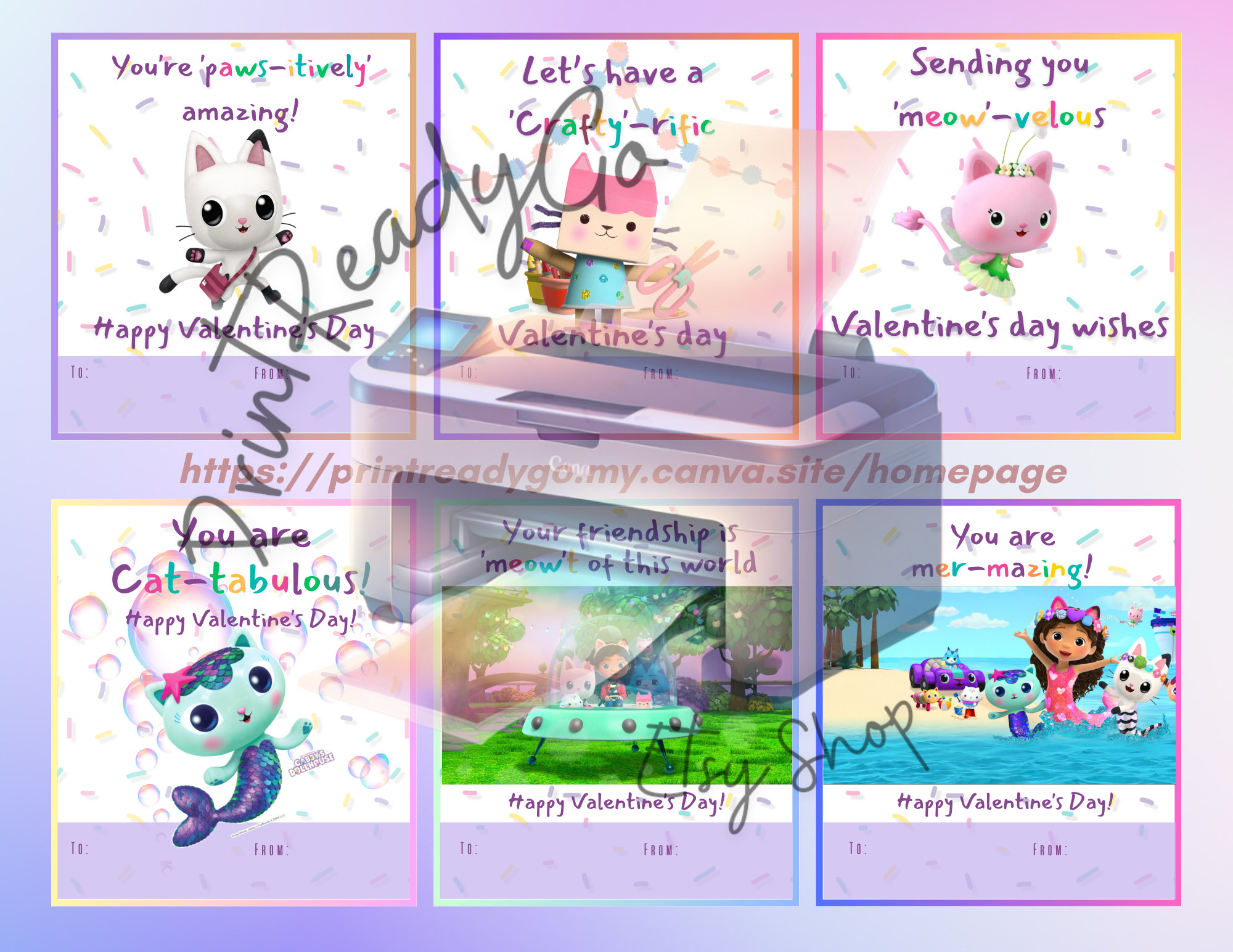 Gabby's Dollhouse Valentine's Day Cards Instant Digital Download ...