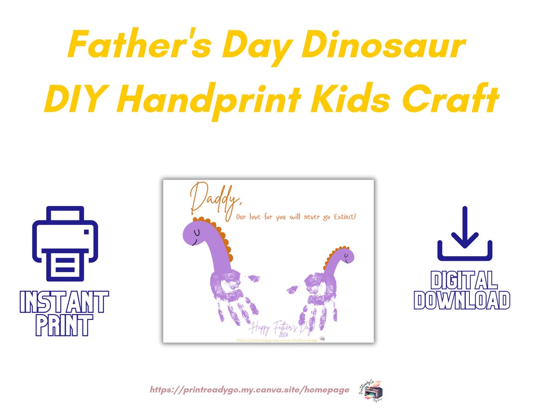 DIY Father's Day Handprint Kids Craft Purple Dinosaur Template ...