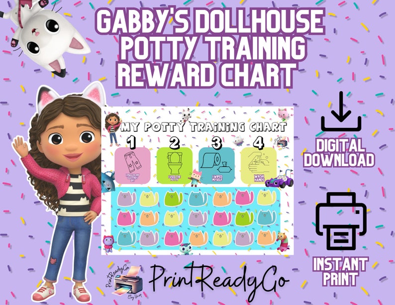 Gabby's Dollhouse Potty Training Reward Chart With Potty Training Steps ...