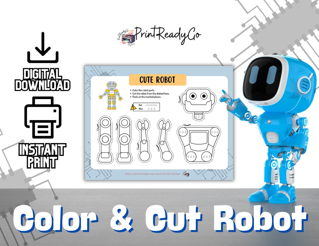 Color and Cut Robot Activity Page, Kindergarten Cutting Practice - Etsy