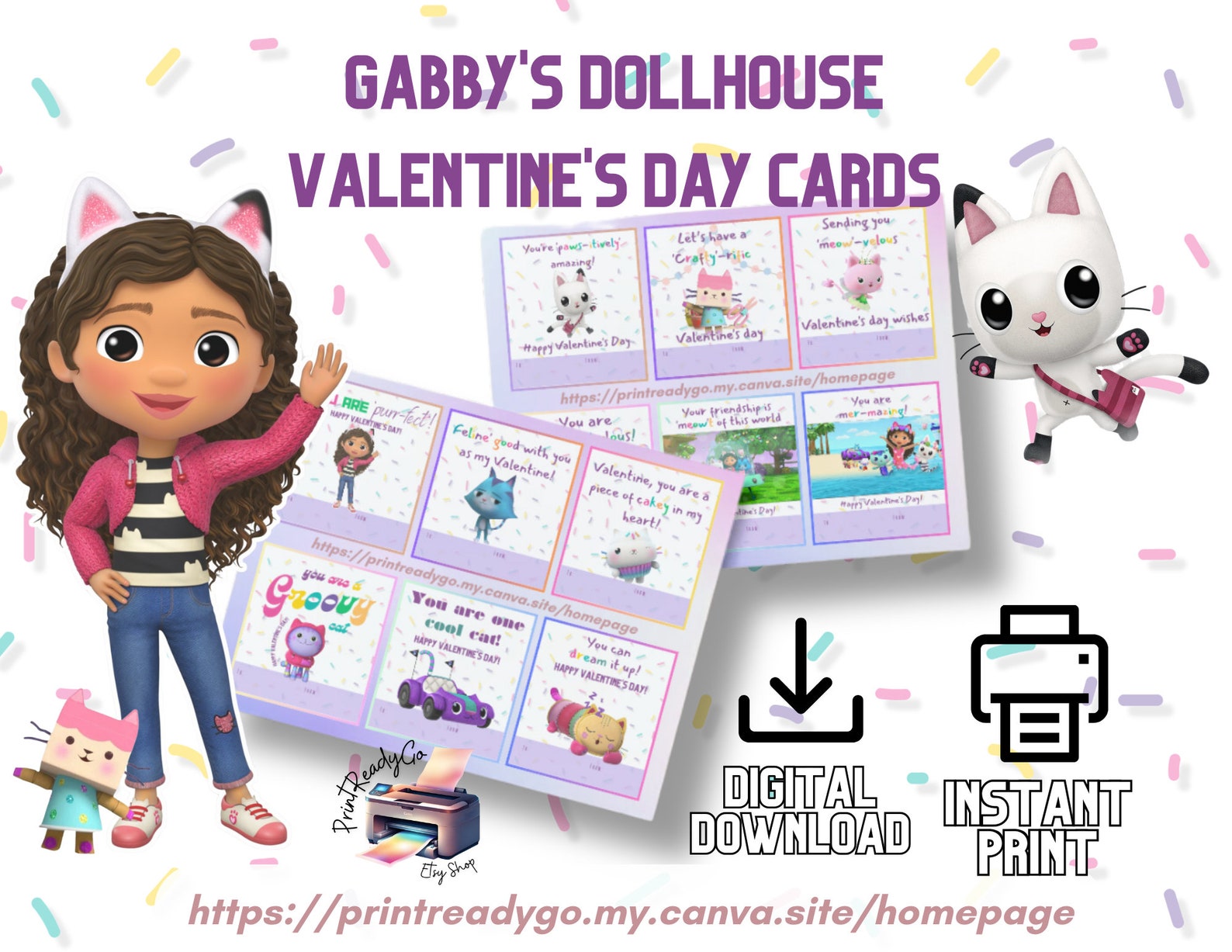 Gabby's Dollhouse Valentine's Day Cards Instant Digital Download ...