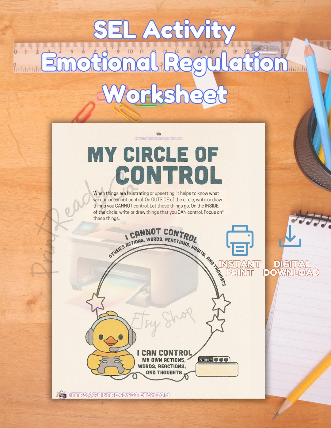 My Circle of Control Worksheet – Kids Emotional Regulation Printable ...