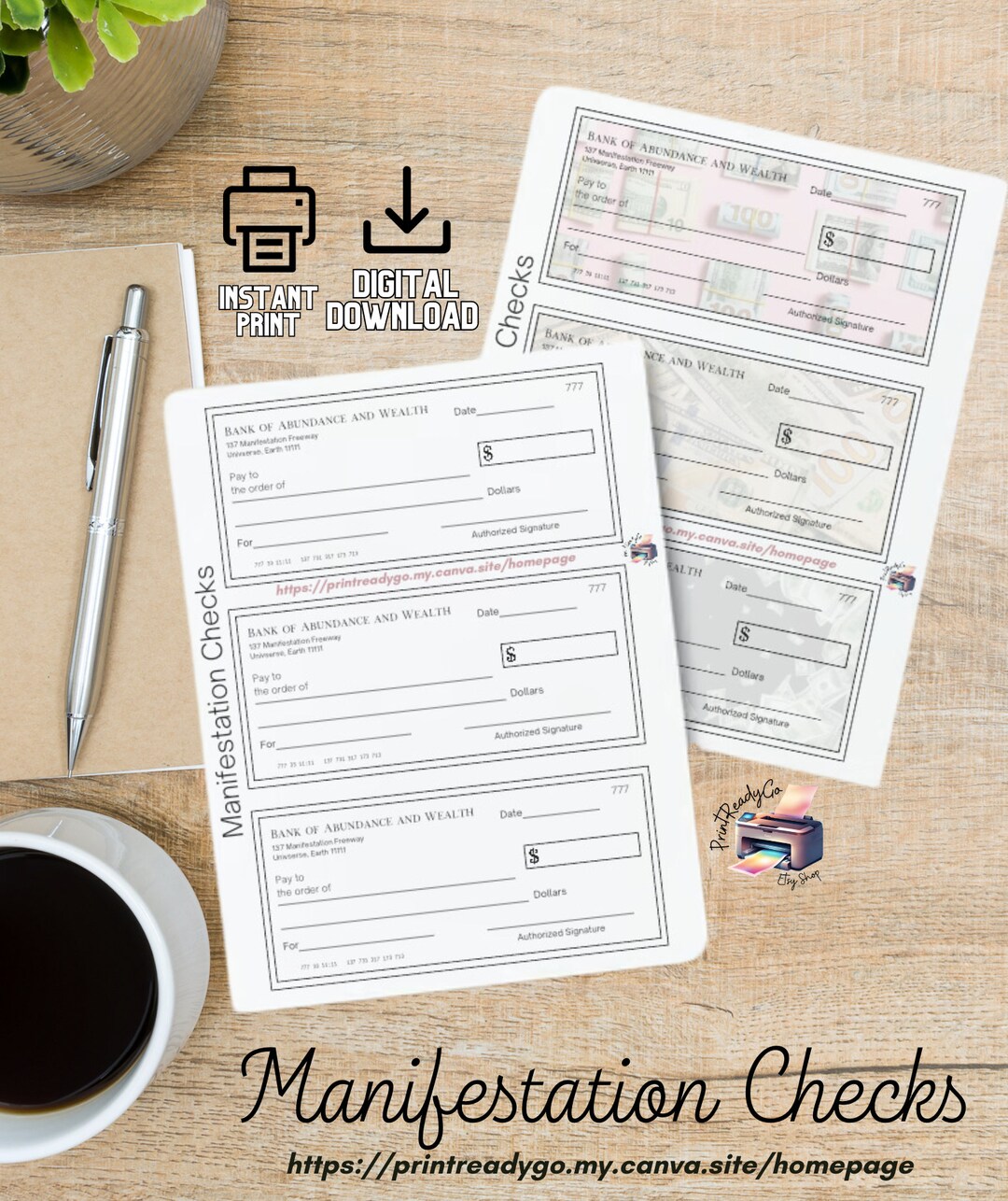 Blank Background Manifestation Checks | Cheques | Law of Attraction ...