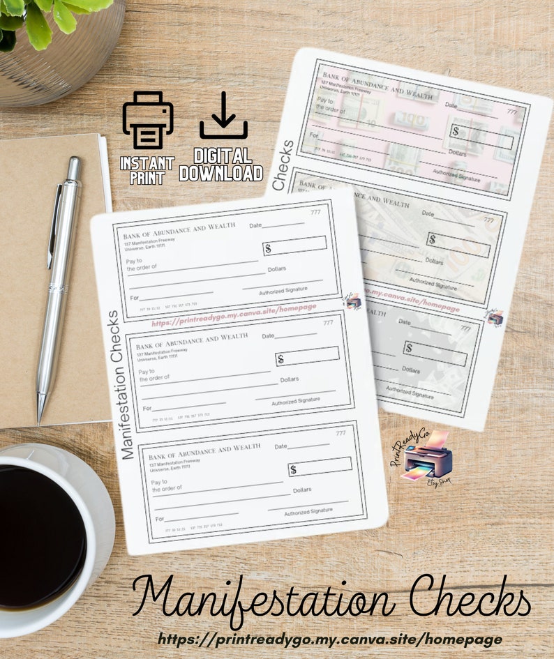 Blank Background Manifestation Checks | Cheques | Law of Attraction ...